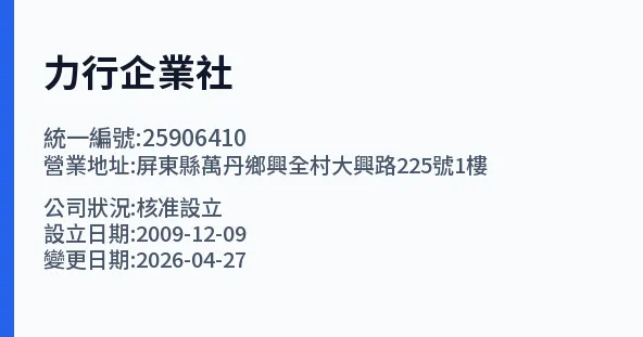力行企業社的照片-統編 25906410(屏東縣) 公司登記資料與營業項目詳細圖表