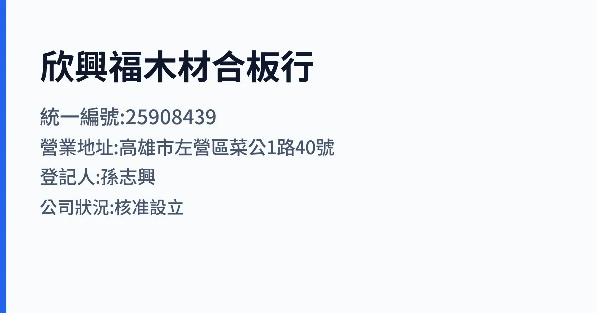 欣興福木材合板行 - 統編 25908439(高雄市) 公司登記資料與營業項目詳細圖表