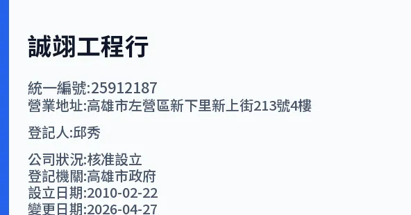 誠翊工程行的照片-統編 25912187(高雄市) 公司登記資料與營業項目詳細圖表