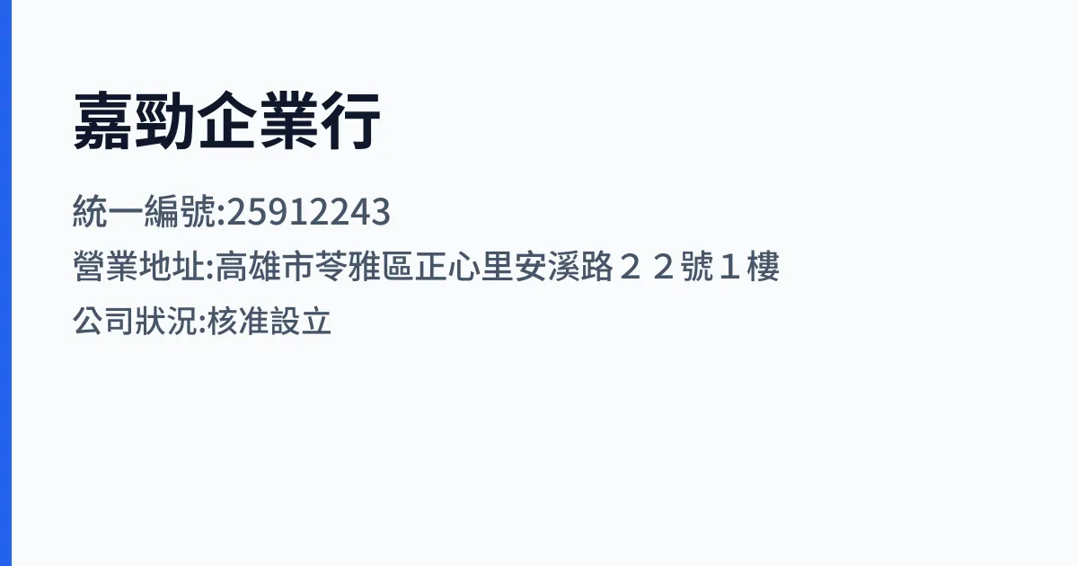 嘉勁企業行 - 統編 25912243(高雄市) 公司登記資料與營業項目詳細圖表