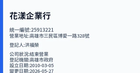 花漾企業行的照片-統編 25913221(高雄市) 公司登記資料與營業項目詳細圖表