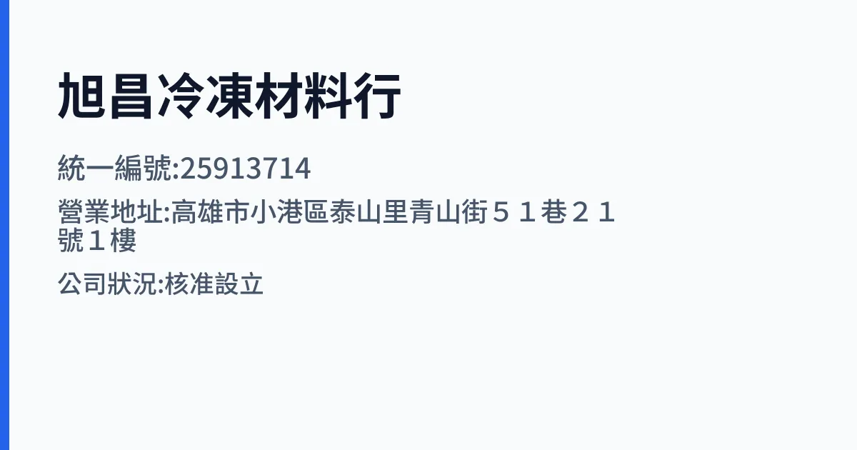 旭昌冷凍材料行 - 統編 25913714(高雄市) 公司登記資料與營業項目詳細圖表
