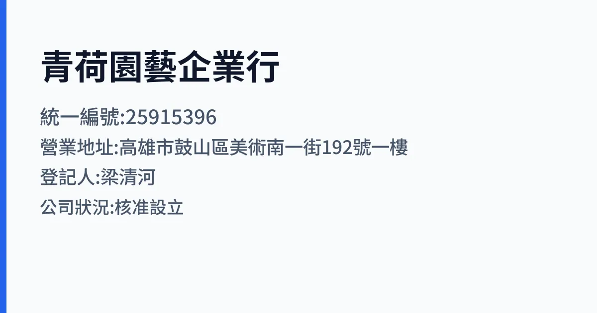青荷園藝企業行 - 統編 25915396(高雄市) 公司登記資料與營業項目詳細圖表