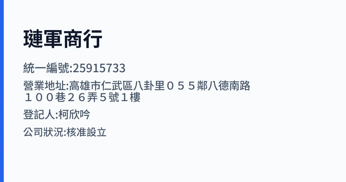 璉軍商行 - 統編 25915733(高雄市) 公司登記資料與營業項目詳細圖表