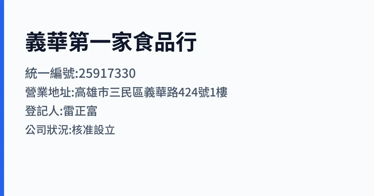 義華第一家食品行 - 統編 25917330(高雄市) 公司登記資料與營業項目詳細圖表