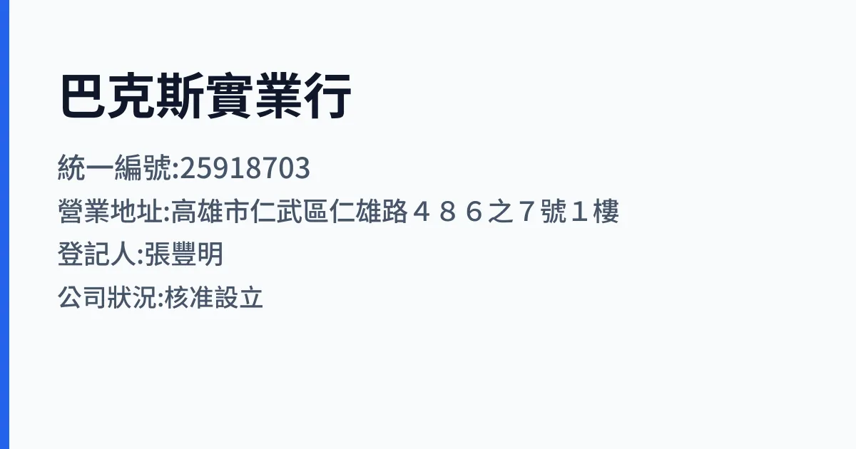 巴克斯實業行 - 統編 25918703(高雄市) 公司登記資料與營業項目詳細圖表