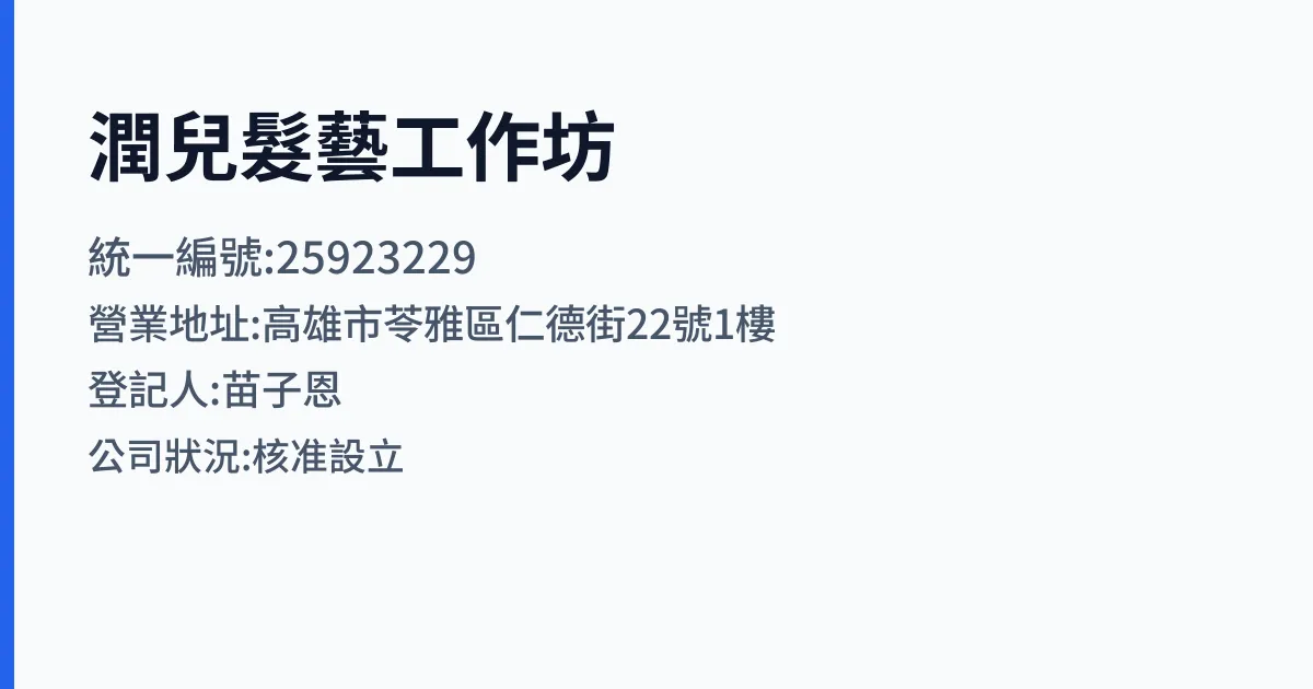 潤兒髮藝工作坊 - 統編 25923229(高雄市) 公司登記資料與營業項目詳細圖表