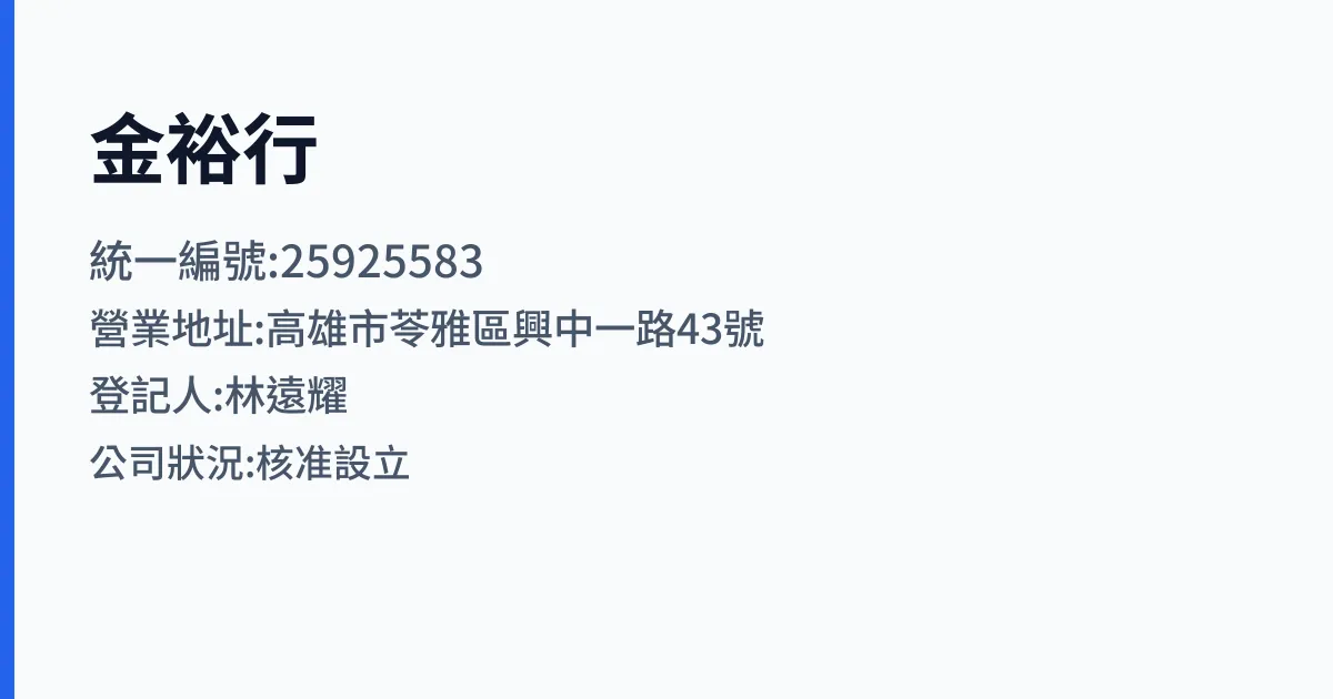 金裕行 - 統編 25925583(高雄市) 公司登記資料與營業項目詳細圖表