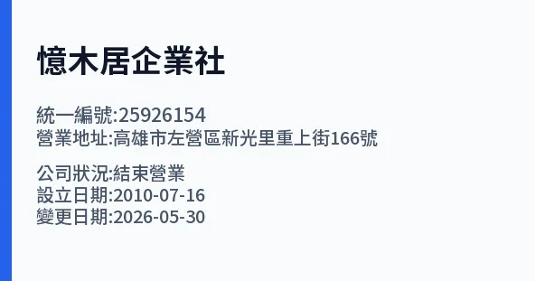 憶木居企業社的照片-統編 25926154(高雄市) 公司登記資料與營業項目詳細圖表