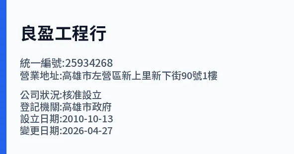 良盈工程行的照片-統編 25934268(高雄市) 公司登記資料與營業項目詳細圖表