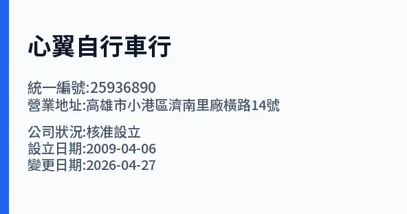 心翼自行車行的照片-統編 25936890(高雄市) 公司登記資料與營業項目詳細圖表