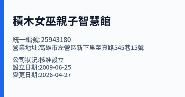 積木女巫親子智慧館的照片-統編 25943180(高雄市) 公司登記資料與營業項目詳細圖表