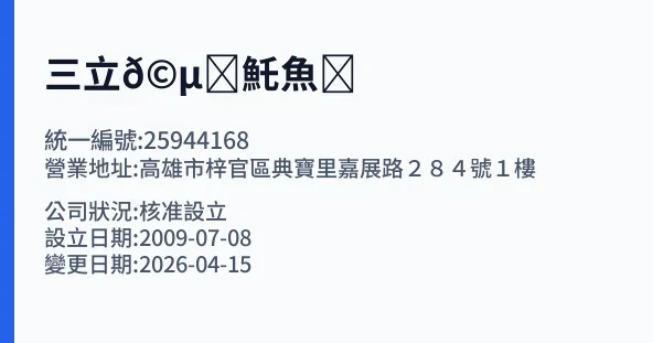 三立𩵚魠魚焿的照片-統編 25944168(高雄市) 公司登記資料與營業項目詳細圖表