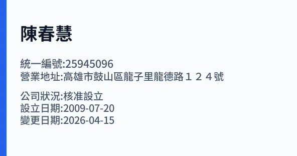 陳春慧的照片-統編 25945096(高雄市) 公司登記資料與營業項目詳細圖表