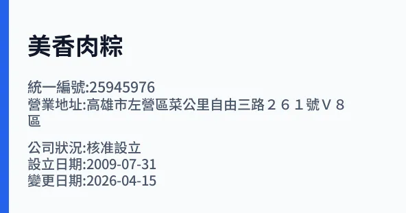 美香肉粽的照片-統編 25945976(高雄市) 公司登記資料與營業項目詳細圖表