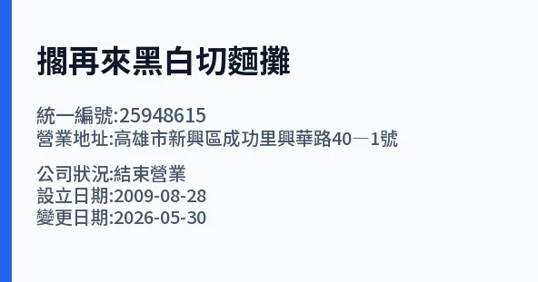 擱再來黑白切麵攤的照片-統編 25948615(高雄市) 公司登記資料與營業項目詳細圖表