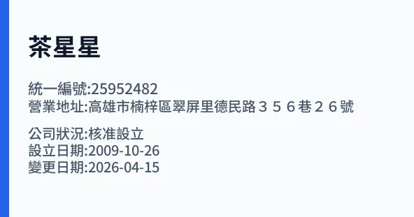 茶星星的照片-統編 25952482(高雄市) 公司登記資料與營業項目詳細圖表