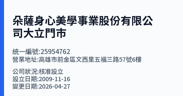 朵薩身心美學事業股份有限公司大立門市的照片-統編 25954762(高雄市) 公司登記資料與營業項目詳細圖表