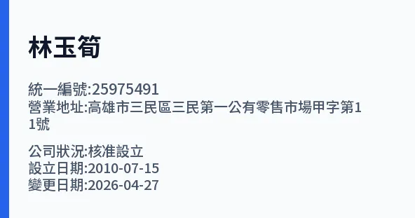 林玉筍的照片-統編 25975491(高雄市) 公司登記資料與營業項目詳細圖表