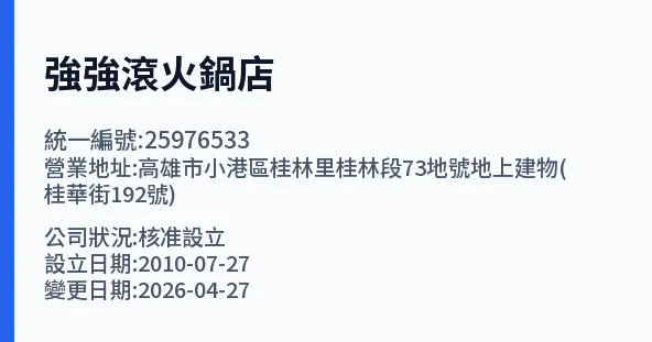 強強滾火鍋店的照片-統編 25976533(高雄市) 公司登記資料與營業項目詳細圖表