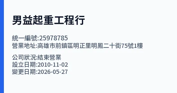 男益起重工程行的照片-統編 25978785(高雄市) 公司登記資料與營業項目詳細圖表