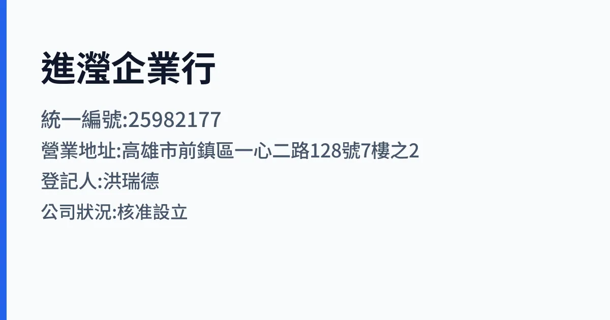 進瀅企業行 - 統編 25982177(高雄市) 公司登記資料與營業項目詳細圖表