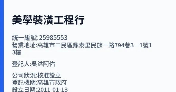 美學裝潢工程行的照片-統編 25985553(高雄市) 公司登記資料與營業項目詳細圖表