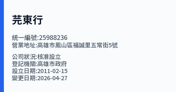 芫東行的照片-統編 25988236(高雄市) 公司登記資料與營業項目詳細圖表