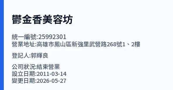鬱金香美容坊的照片-統編 25992301(高雄市) 公司登記資料與營業項目詳細圖表