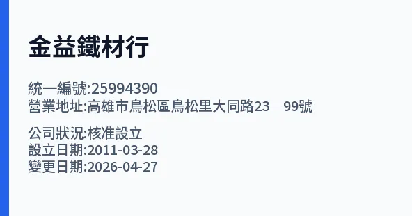 金益鐵材行的照片-統編 25994390(高雄市) 公司登記資料與營業項目詳細圖表