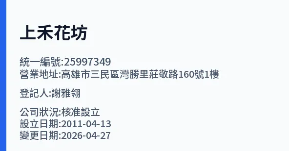 上禾花坊的照片-統編 25997349(高雄市) 公司登記資料與營業項目詳細圖表