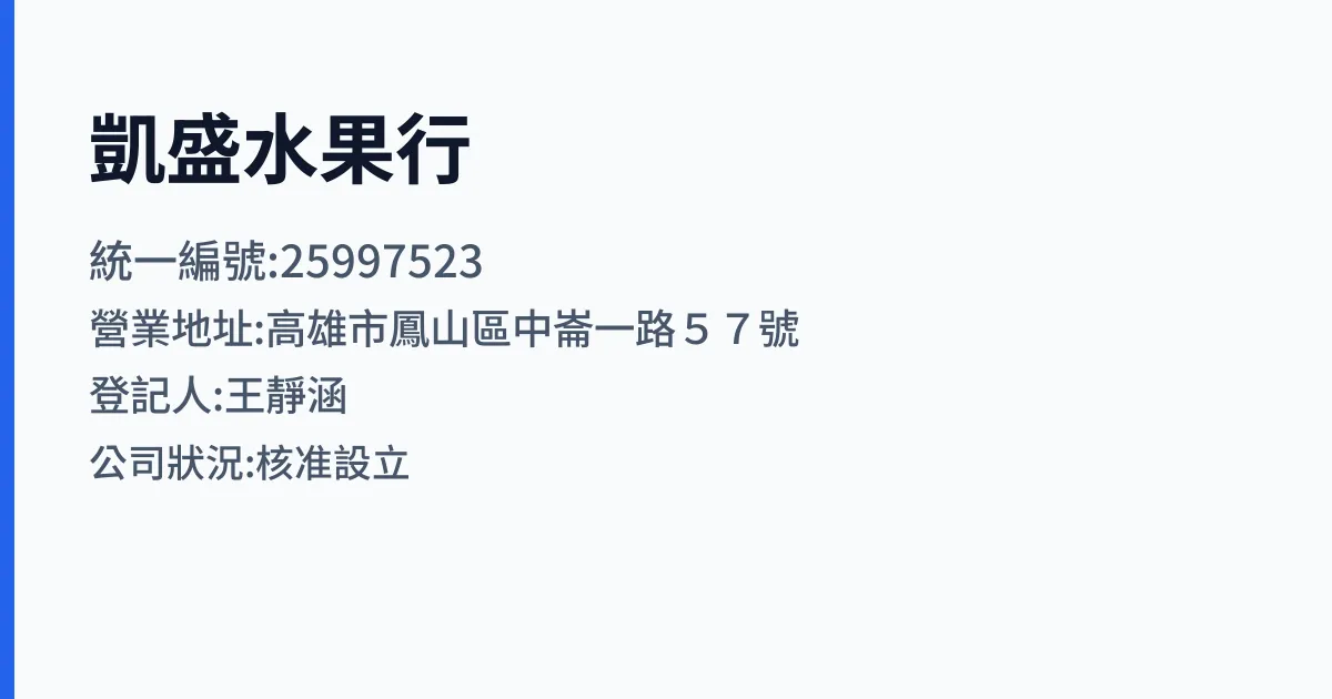 凱盛水果行 - 統編 25997523(高雄市) 公司登記資料與營業項目詳細圖表