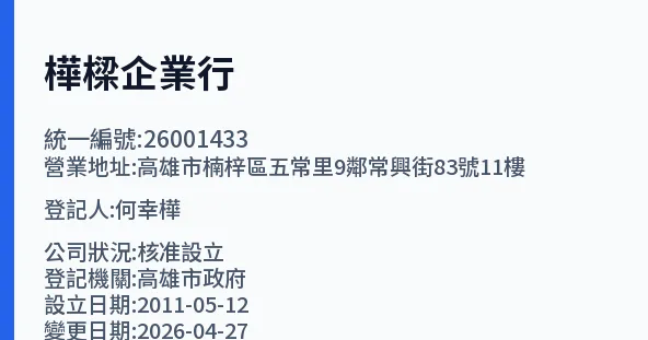樺樑企業行的照片-統編 26001433(高雄市) 公司登記資料與營業項目詳細圖表