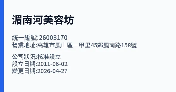 湄南河美容坊的照片-統編 26003170(高雄市) 公司登記資料與營業項目詳細圖表