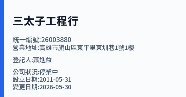 三太子工程行的照片-統編 26003880(高雄市) 公司登記資料與營業項目詳細圖表
