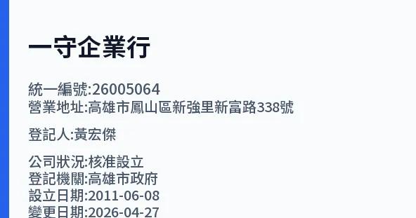 一守企業行的照片-統編 26005064(高雄市) 公司登記資料與營業項目詳細圖表