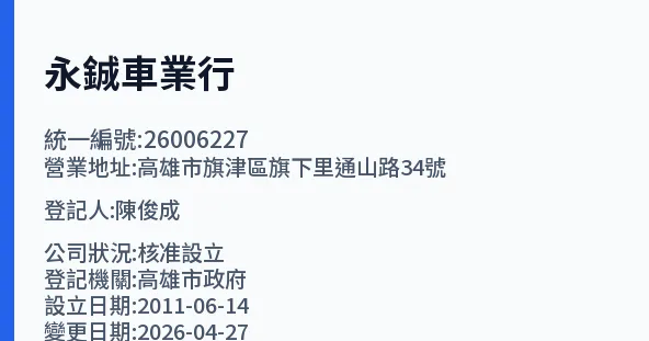 永鋮車業行的照片-統編 26006227(高雄市) 公司登記資料與營業項目詳細圖表