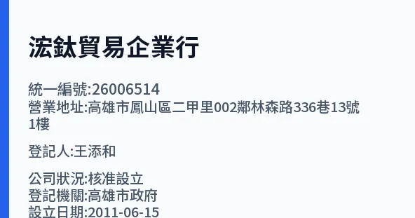 浤鈦貿易企業行的照片-統編 26006514(高雄市) 公司登記資料與營業項目詳細圖表