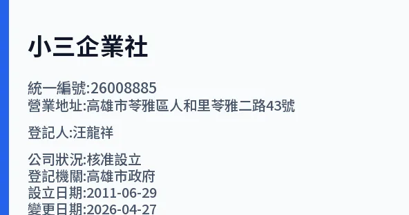 小三企業社的照片-統編 26008885(高雄市) 公司登記資料與營業項目詳細圖表