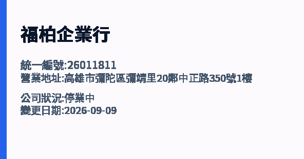 福柏企業行的照片-統編 26011811(高雄市) 公司登記資料與營業項目詳細圖表