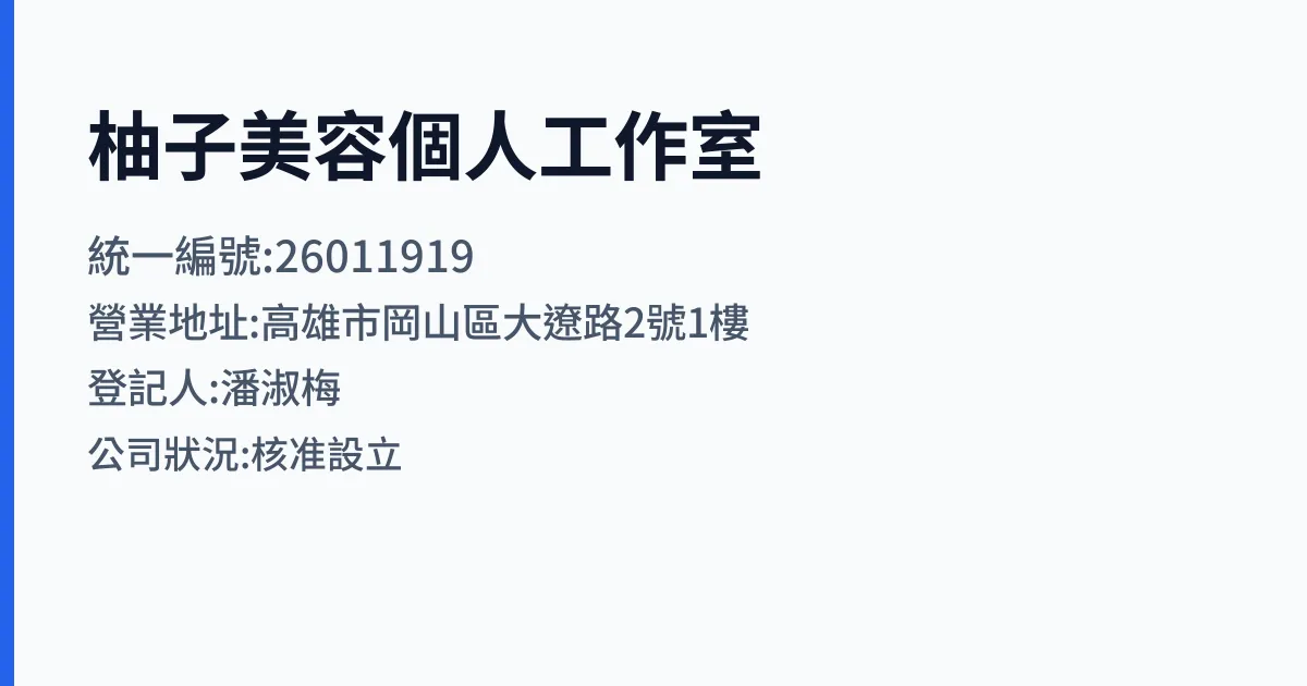 柚子美容個人工作室 - 統編 26011919(高雄市) 公司登記資料與營業項目詳細圖表