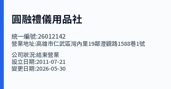 圓融禮儀用品社的照片-統編 26012142(高雄市) 公司登記資料與營業項目詳細圖表