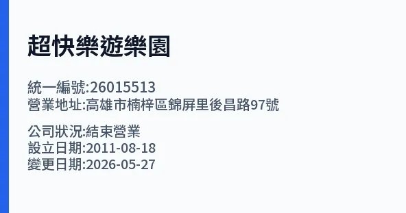 超快樂遊樂園的照片-統編 26015513(高雄市) 公司登記資料與營業項目詳細圖表