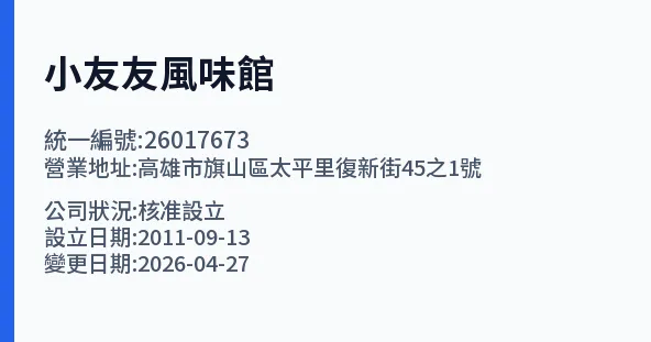 小友友風味館的照片-統編 26017673(高雄市) 公司登記資料與營業項目詳細圖表