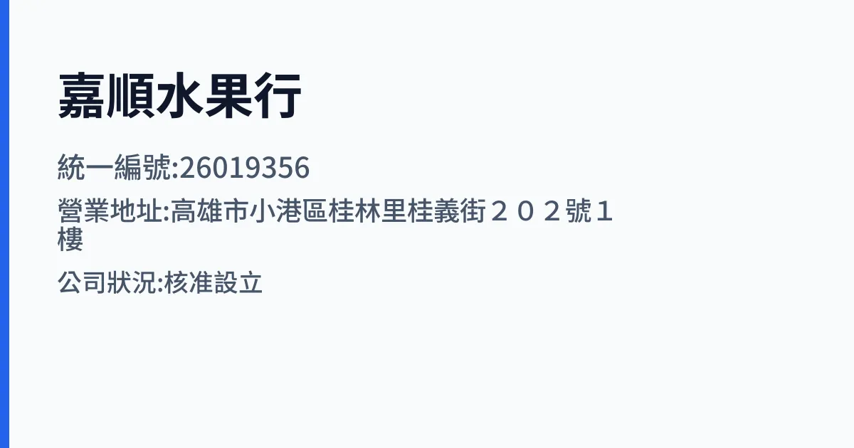 嘉順水果行 - 統編 26019356（高雄市） 公司登記資料與營業項目詳細圖表