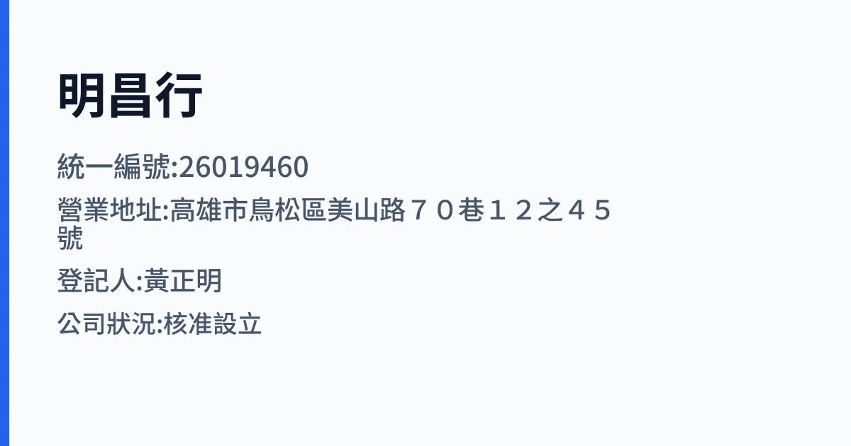 明昌行 - 統編 26019460(高雄市) 公司登記資料與營業項目詳細圖表