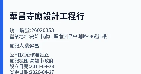 華昌寺廟設計工程行的照片-統編 26020353(高雄市) 公司登記資料與營業項目詳細圖表