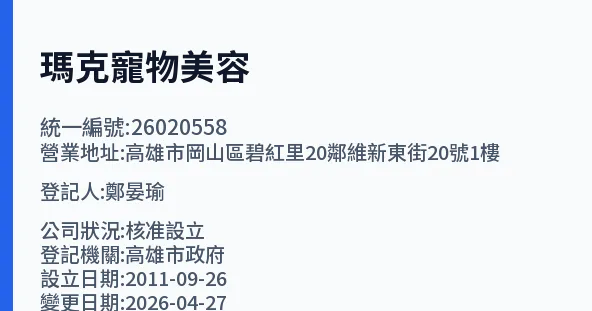 瑪克寵物美容的照片-統編 26020558(高雄市) 公司登記資料與營業項目詳細圖表