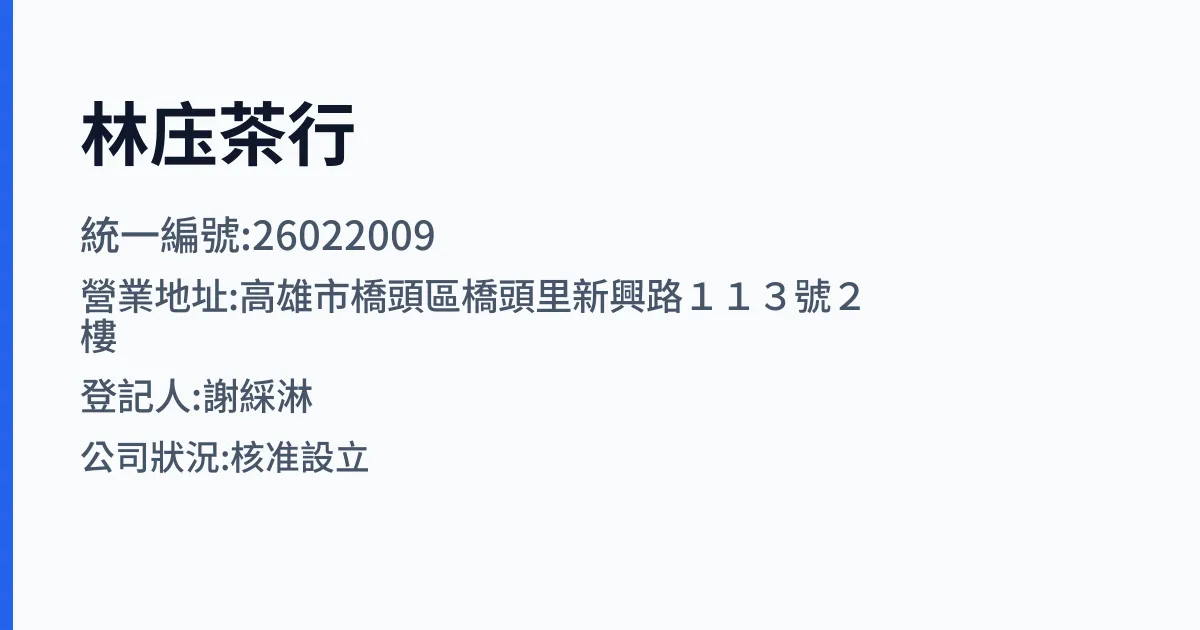 林庒茶行 - 統編 26022009(高雄市) 公司登記資料與營業項目詳細圖表