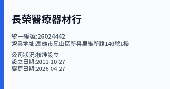長榮醫療器材行的照片-統編 26024442(高雄市) 公司登記資料與營業項目詳細圖表